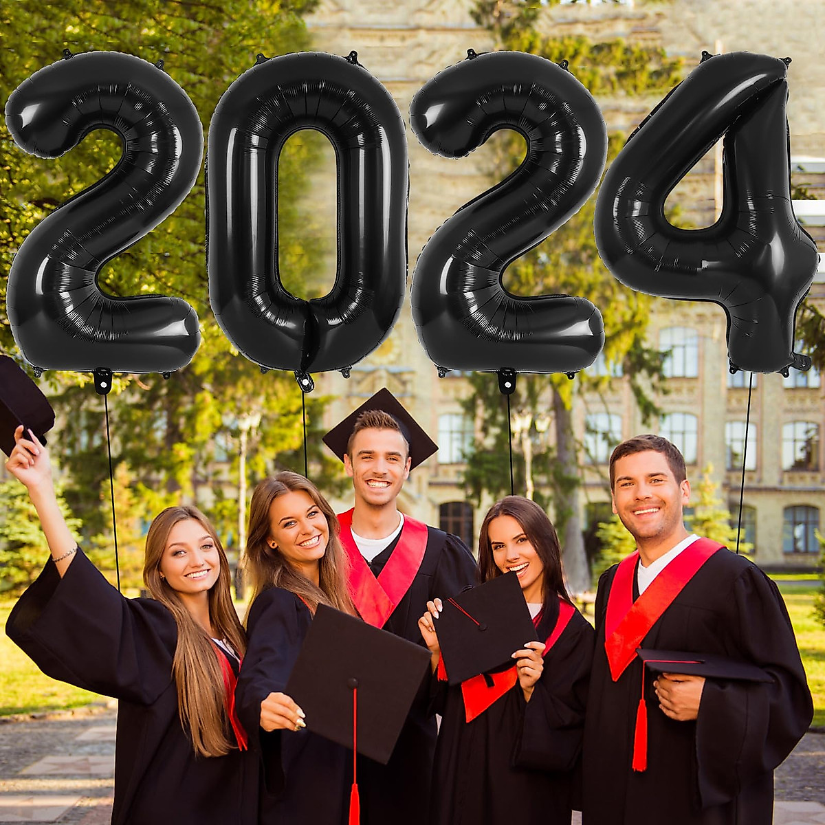 Black 2024 Balloon, 40 Inch Large Foil 2024 Number Balloons, Giant Big Mylar Balloon Numbers for Black Graduation Decorations Class of 2024 Party Supplies