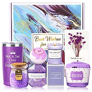 Birthday Gifts for Women Mom Wife Sister Girlfriend Her,Perfect Lavender Spa Gift Basket Set for Mothers Day Valentine's Day & Christmas | Premium Purple Happy Birthday Gift Box