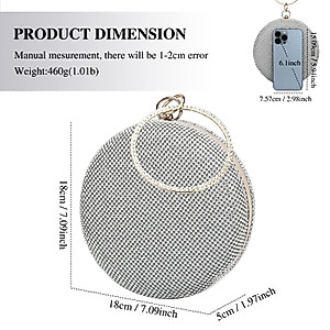 UBORSE Round Rhinestones Clutch Purse for Women Formal Evening Bag Sparkly Wedding Bridal Clutch Purse Prom Party Handbag Silver