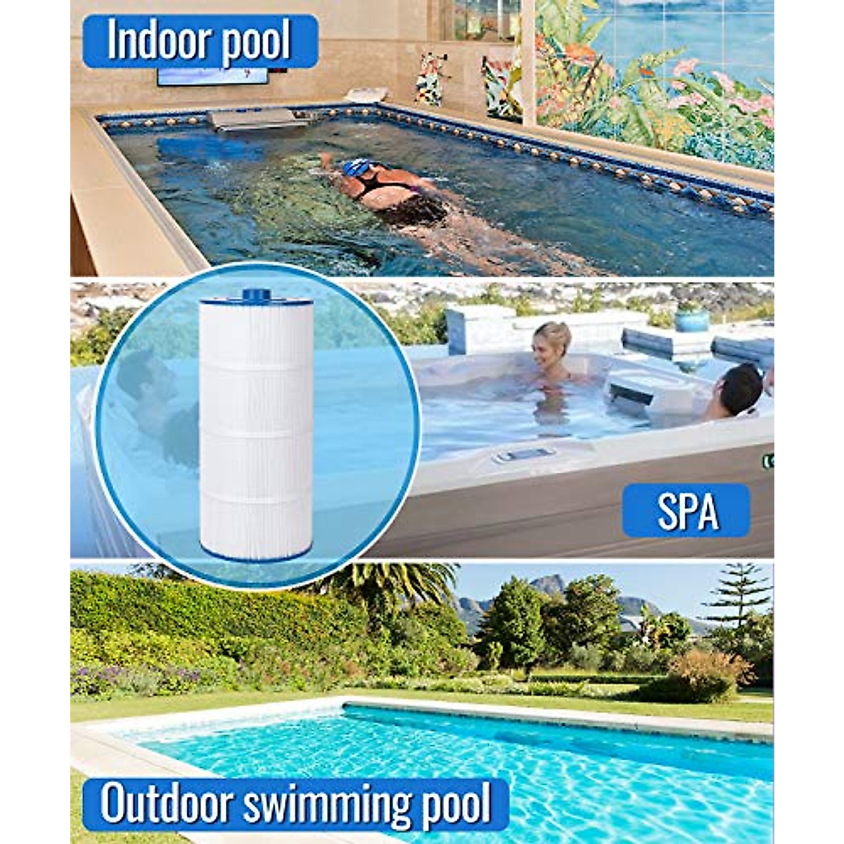 Futuer Way 1 Pack Garden Hose End Pre Filter + 1 Set Hot Tub Filter (Compatible with Sundance Spas 6450-488, Unicel C-8326, Pleatco PSD125-2000)