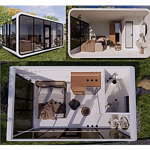 ZECTIQ Luxury Apple Cabin 20FT Prefab House, Bedroom and Bathroom with Shower, Fully Equiped, Premium Glass Windows and Door