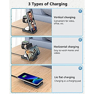 Wireless Charger, 3 in 1 Fast Wireless Charging Station, Wireless Charging Stand Dock 18W Foldable for Apple Watch SE/7/6/5/4/3/2 AirPods 3/2/Pro iPhone 13/12/11/Pro/XS/Xs Max/XR/X/SE/8/8 Plus
