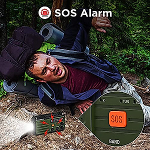 Ainostone Emergency Radio 5000mAh Portable NOAA Weather Radio AM/FM Power Bank with Solar Panel Hand Crank Battery Powered Flashlight Reading Lamp SOS Alarm for Camping Hurricane Storm Outdoor Home