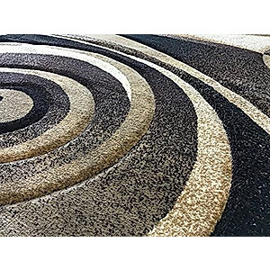 Modern Round Contemporary Area Rug Chocolate Brown Black Beige Abstract Sculptured Design 258 (4 Feet X 4 Feet )