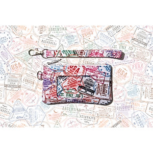 DQL Cute travel wallet, small, light and compact Visa print id holder wallet id wallet keychain id card wallet, zip id case with lanyard, Small Zipper Wallets for Women