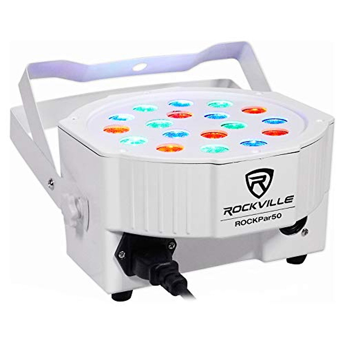 (6) Rockville RockPAR50 LED RGB Compact Par Can DJ/Club/Stage DMX Wash Light - White Bundle with (1) RDX3M25 25 Foot 3 Pin DMX Lighting Cable, (5) RDX3M10 10 Foot 3 Pin DMX Lighting Cable (12 Items)