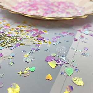 2000 Pieces Mermaid Seashell Party Glitter PVC Table Confetti for Wedding Birthday Party Decoration Celebrations Mermaid confetti,Bridal Shower Valentines Party Decorations (Pink)