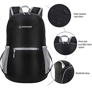 ZOMAKE Ultra Lightweight Hiking Backpack 20L - Water Resistant Small Backpack Packable Daypack for Women Men(Black)