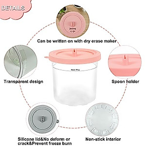 YQL Creami Pint Containers with Silicone Lid,Ice Cream Containers 16oz Cups Compatible with Ninja NC301 NC300 NC299AMZ Series Ice Cream Maker Dishwasher Safe(4 Pack)