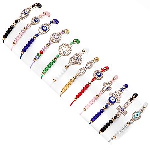 12 Pcs Evil Eye Bracelets Protection bracelet Mexican Bracelets Mal De Ojo Bracelets Evil Eye Jewelry Hamsa Bracelet Evil Eye Anklet Gold Evil Eye Bracelet for Women Girls Boys