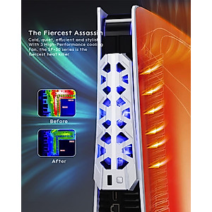 Anspect PS5 Cooling Fan, PS5 Accessories Cooler with High-Performance Cooling Fans(7000RPM), LED Light, Air Balance Blade, USB3.0 Hubs, Efficient Cooling System for PS5 Digital/Disc Edition