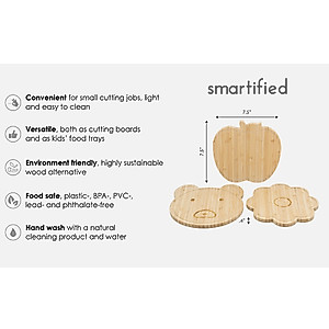 smartified Small Cutting Boards, Sustainable Bamboo Wood, Multipurpose as Kids’ Plates and Kitchen Decor, 3 pcs, Apple-Bear-Flower Designs, 7.5’’x7.5’’x0.4’’