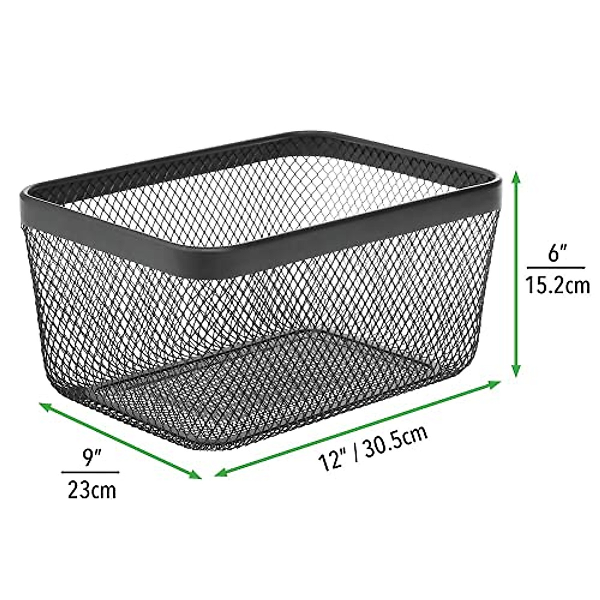 mDesign Steel Food Storage Organizer Bin Mesh Basket, Space Saving for Kitchen Cabinets, Countertop, Pantry, Fridge, Freezer Organization, Canned Food, Sugar, Flour, Meshi Collection - 4 Pack - Black