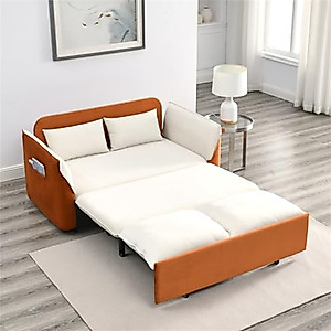 ADUH 57" Convertible Sofa Bed with 2 Detachable Arm Pockets, Velvet Loveseat Multi-Position Adjustable Sofa