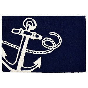Jellybean Modern Indoor / Outdoor Mat Home Comfort Rugs 20" X 30" Rectangle Navy Anchor