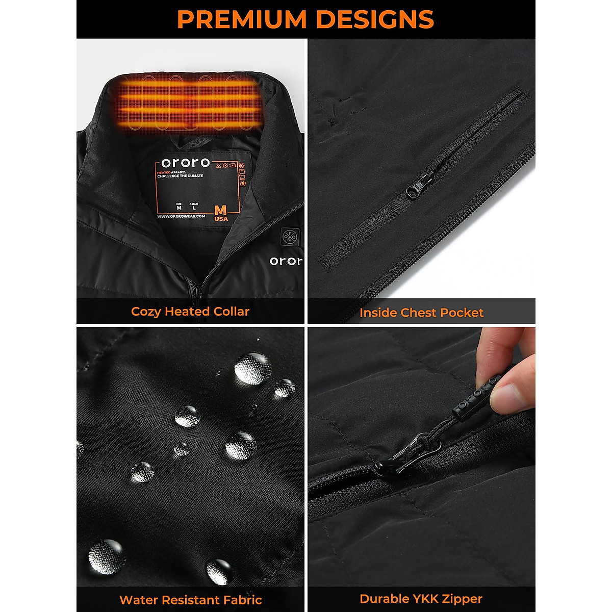 ORORO Men's Heated Down Vest with Battery, Lightweight Heated Vest with 800 Fill Down (Charger Not Included)(Black, XL)