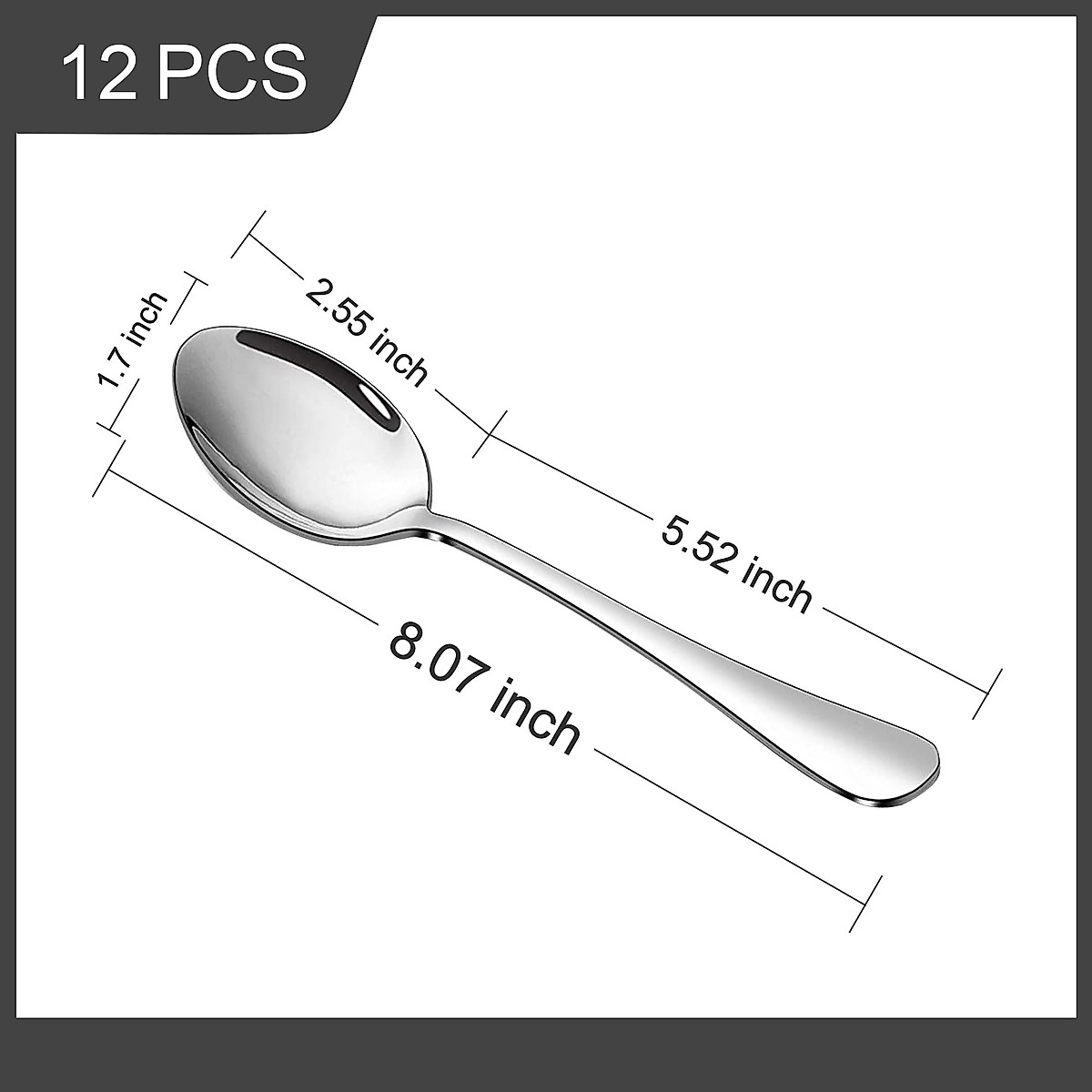 Stainless Steel Flatware Set, 12 Pieces, Mirror Polished Soup and Tablespoons, Dishwasher Safe (Dinner Spoons Set of 12)