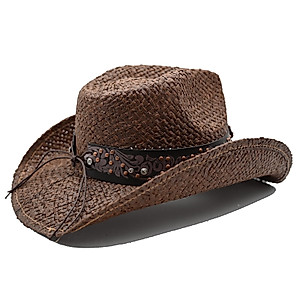 THE CELL Straw Cowboy Hat (Crystal Heart_Dk Brown)