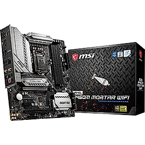 MSI MAG B460M Mortar WiFi Gaming Motherboard (mATX, 10th Gen Intel Core, LGA 1200 Socket, DDR4, CFX, Dual M.2 Slots, USB 3.2 Gen 1, 2.5G LAN, DP/HDMI, Wi-Fi 6 Pre-Certified)