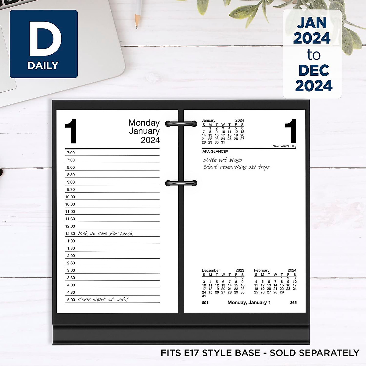 AT-A-GLANCE 2024 Daily Desk Calendar Refill, 3-1/2" x 6", Standard, Financial (S1705024)