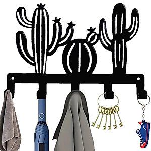 RIRIYEYE Coat Rack Wall Mount,Coat Hooks Wall Mount Hanger with 5 Hooks,Cactus Metal Wall Art Decorative,Hats Towels Keys Hooks Holder Organizer for Bedroom Bathroom Entryway Hallway