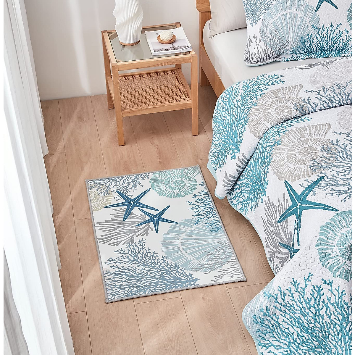 Tritard Coastal Runner Rug 2x6 Nautical Kitchen Hallway Rugs Beach Themed Non-Slip Indoor Floor Mat Machine Washable Rugs Carpet for Bathroom Living Room Bedroom Laundry Room Entryway, Blue