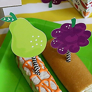 Tutti Fruity Paper Straw Decor - Frutti Summer Baby Shower or Birthday Party Striped Decorative Straws - Set of 24