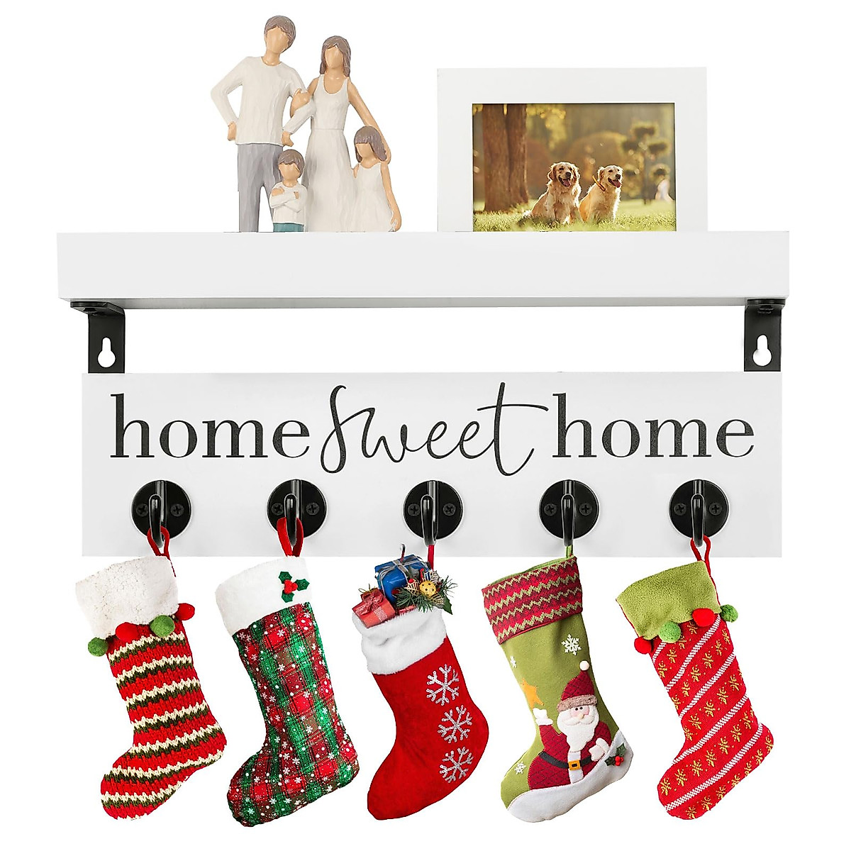 FIPUTE Christmas Stocking Holder for Wall Hanging, Wooden Stocking Hangers for Wall, Christmas Stocking Hook Decoration, Christmas Fireplace Mantel Decorations, (14" x 6.3" x 3.9") White