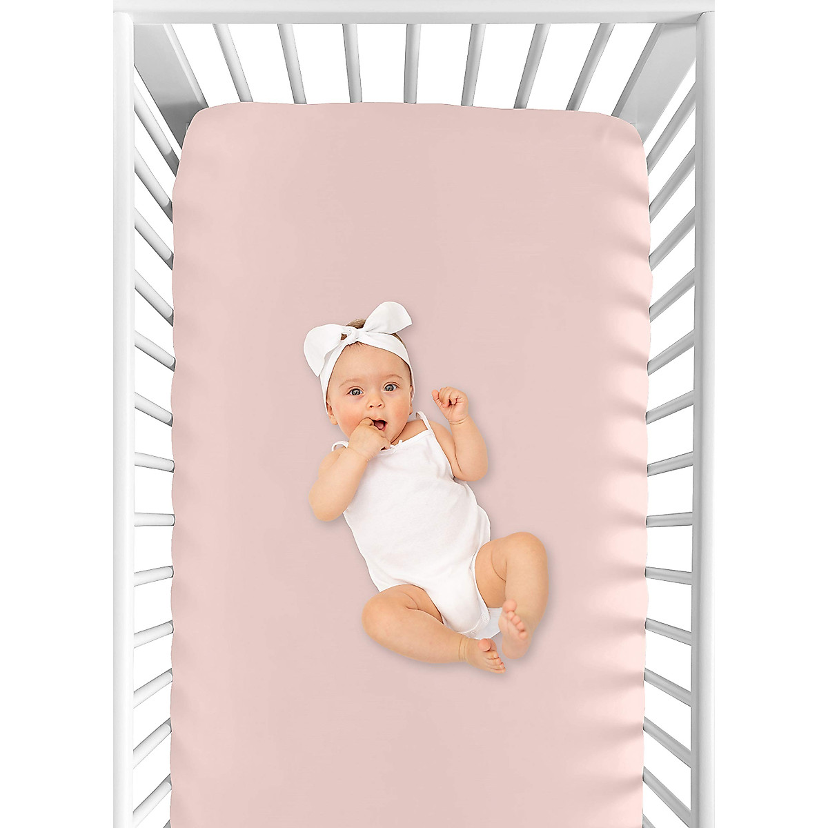 Sweet Jojo Designs Solid Blush Pink Baby or Toddler Fitted Crib Sheet for Celestial Collection by