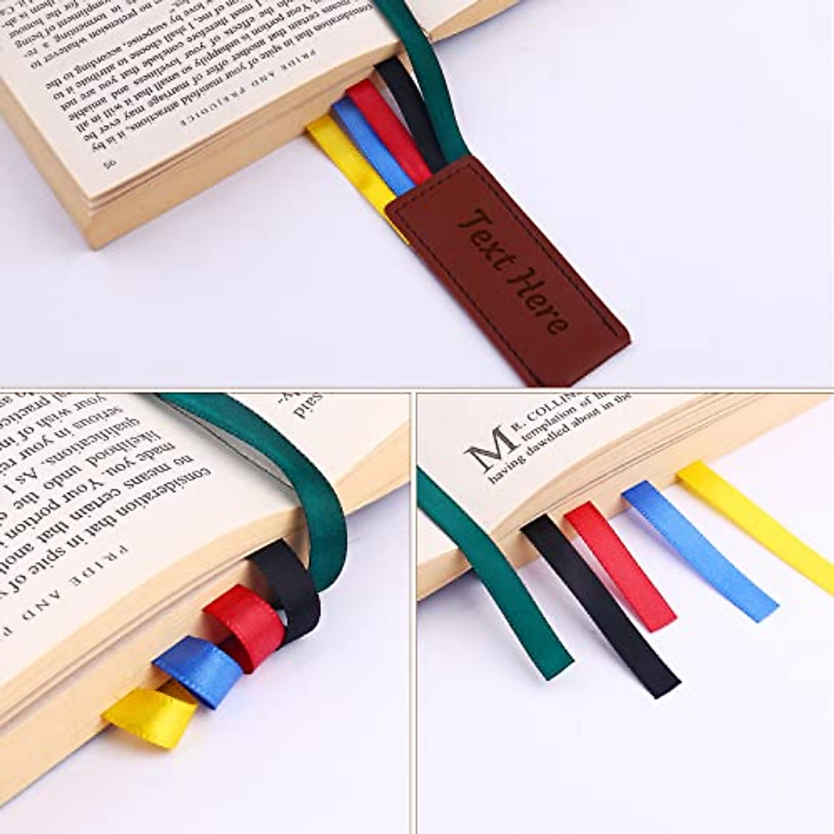 Bible Bookmark, 2 Pcs Personalized Leather Bookmark with Text, with Colorful Ribbons Bookmark for Books (2)