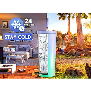 Meoky 24 oz Insulated Tumbler with Lid and Straw, Stainless Steel Vacuum Insulated Tumbler, Keeps Cold for 24 Hours, 100% Leak Proof, Fits in Car Cup Holder (Fairyland)