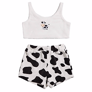 SOLY HUX Women's 2 Piece Sleeveless Crop Tank Top and Teddy Shorts Lounge Pajama Set Sleepwea