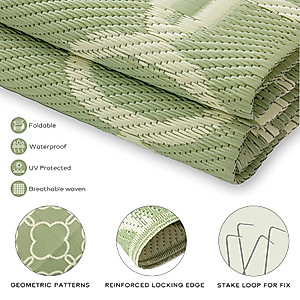 Ashler Sage Green Outdoor Plastic Straw Rug Waterproof for Patio, Clearance Reversible Camping Mats, 5x8 Large Outdoor Area Rugs with Carrying Bag, for RV, Picnic, Backyard, Indoor