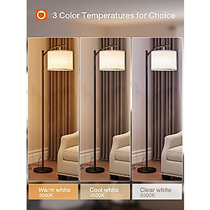 addlon Floor Lamp with 3CCT LED Bulb (9W), Lamp for Living Room with Beige Linen Lamp Shade, Modern Standing Lamp Floor Lamps for Bedrooms - Black