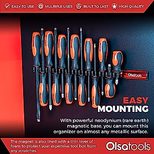 Olsa Tools Magnetic Screwdriver Organizer | Professional Quality Tool Holder | Fits up to 16 Screwdrivers | Red