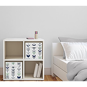 Sweet Jojo Designs Navy Blue and Mint Woodland Mod Arrow Foldable Fabric Storage Cube Bins Boxes Organizer Toys Kids Baby Childrens for Collection Set of 2