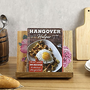 MyGift Premium Acacia Wood Cookbook Holder Stand with Hand Painted Floral Design, Kitchen Countertop Recipe Book Stand, Reading Textbook and Tablet Holder with Foldable Kickstand