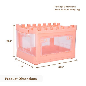 CHILDLIKE BEHAVIOR Foldable Bins with Lids - Pink Plastic Toy Bin - Heavy-Duty, Odorless, Built-in Lock Buckles, Two Opening Ways, Stackable, Moveable - 22.4 x 15 x 31.5 inches