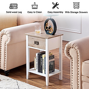 VECELO Nightstands Set of 2, Side End Table with Drawers for Bedroom, Living Room Sofa Bedside, Vintage Accent Furniture Small Space Storage Cabinet, Solid Wood Legs