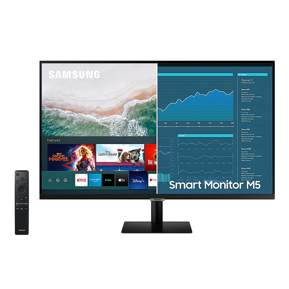 SAMSUNG 32-inch M5 Smart Monitor with Mobile Connectivity, FHD, Remote Access, Office 365 (LS32AM500NNXZA), Black (Renewed)