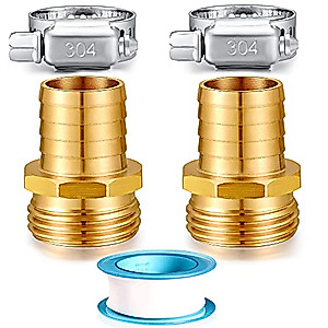 YELUN Solid Brass Garden Hose Repair kit Connector with Stainless Steel Clamps, Male Adapter/Female Garden Hose Swivel Fitting… (3/4" Barb x 3/4" Male -2 Sets)