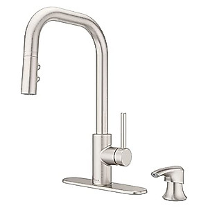 Pfister Zanna Kitchen Faucet with Pull Down Sprayer and Soap Dispenser, Single Handle, High Arc, Spot Defense Stainless Steel Finish, F5297ZNRGS