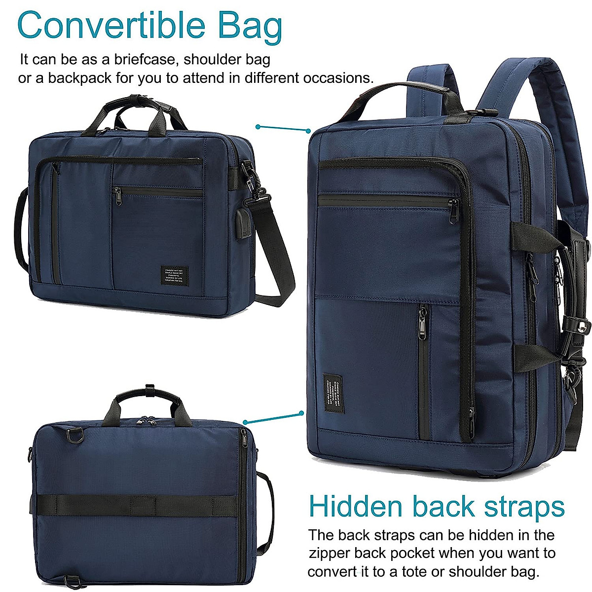 FREEFLOW 15.6 Inch Laptop Backpack, Waterproof Computer Bags with USB Charger, 3-in-1 Convertible Notebook Briefcase