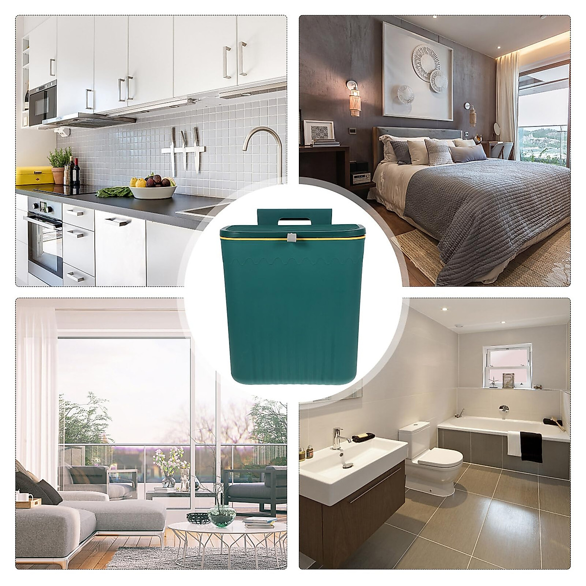 DEARMAMY Hanging Trash Can with Lid Kitchen Compost Bin for Counter Top Under Sink or Wall Mount Large Capacity Garbage Can Wastebasket for Cupboard Bathroom Bedroom