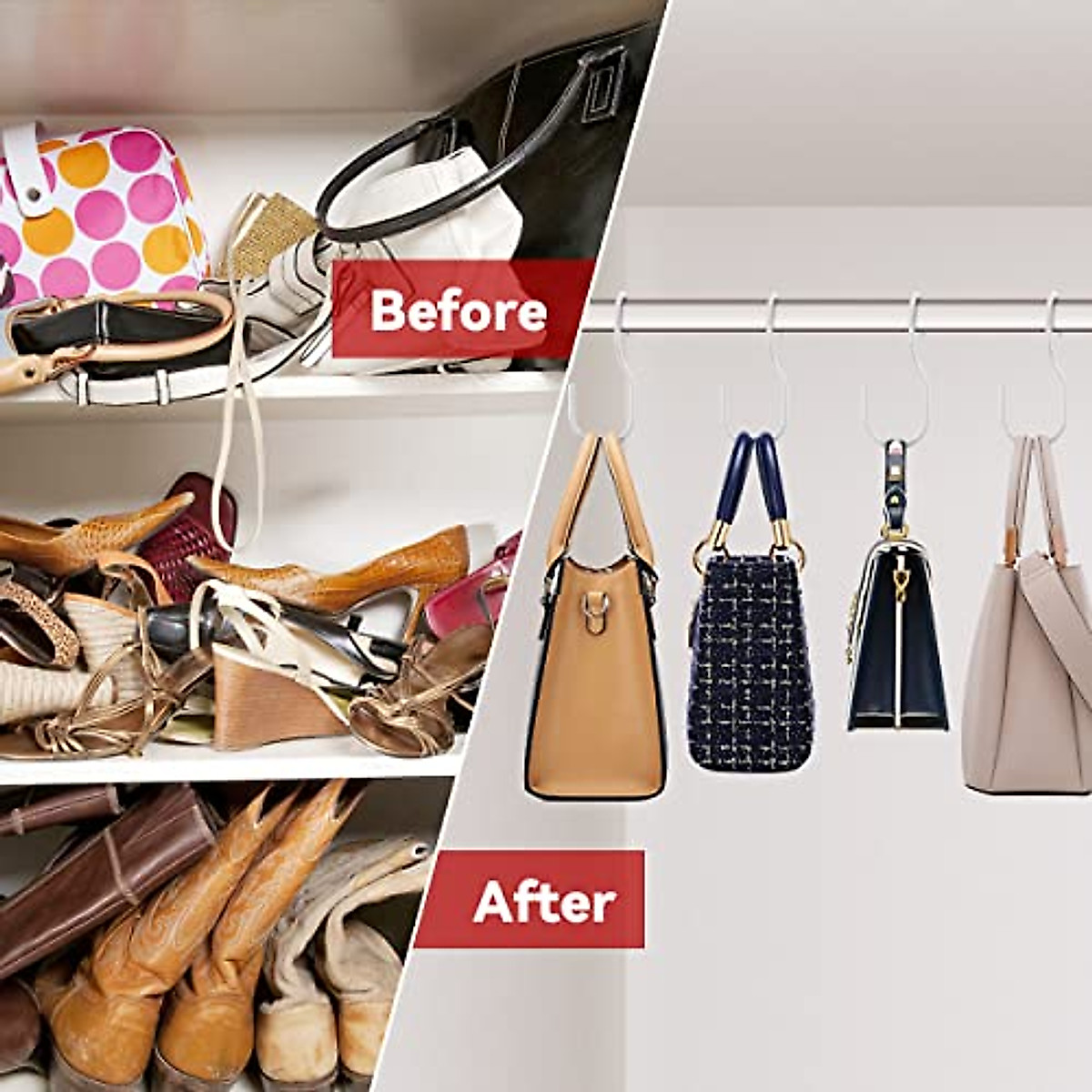 Purse Hanger Purse Organizer for Closet,S Hooks Twist Design Bag Hanger ,Closet Rod Hooks for Hanging Handbags,Purses,Belts,Scarves,Hats,Clothes,Pots and Pans. (8, White)