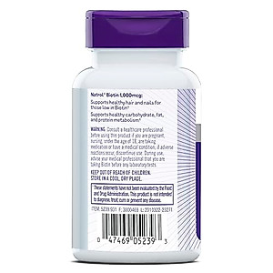 Natrol Beauty Biotin 1000mcg, Dietary Supplement for Healthy Hair, Skin, Nails and Energy Metabolism, 100 Tablets, 100 Day Supply