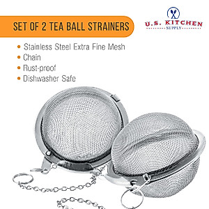 U.S. Kitchen Supply - 2 Premium Stainless Steel Tea Ball Strainer Infusers - 2.1" Size with Extra Fine Mesh - Steep Loose Leaf Tea, Herbal, Spices & Seasonings - Teapot, Tea & Coffee Cup Mug