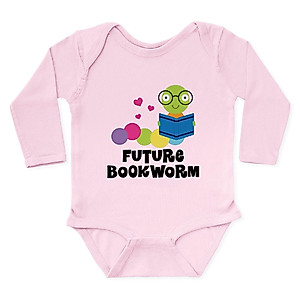 CafePress Future Bookworm Long Sleeve Infant Bodysuit Unisex Long Sleeve Baby Bodysuit Infant Romper Petal Pink