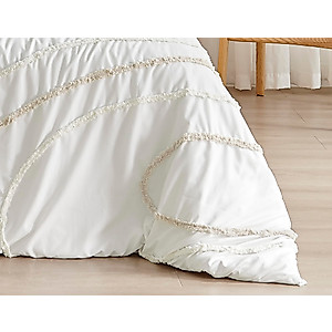 Sweet Jojo Designs Boho Tufted Swirl Queen Duvet Cover Bedding Set Full Size Bed Comforter Case Shams 3pc - Neutral Ivory Taupe Bohemian Pattern Geometric Cream Off White Abstract Unisex