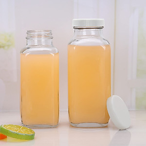 Encheng 8 Ounce Glass Bottles,Reusable Glass Drinking Bottle with Plastic Airtight Lids,Vintage Juicing Bottle Clear Water Bottles for Smoothies,Kombucha,Travel Homemade Beverage Bottles,30 Pack